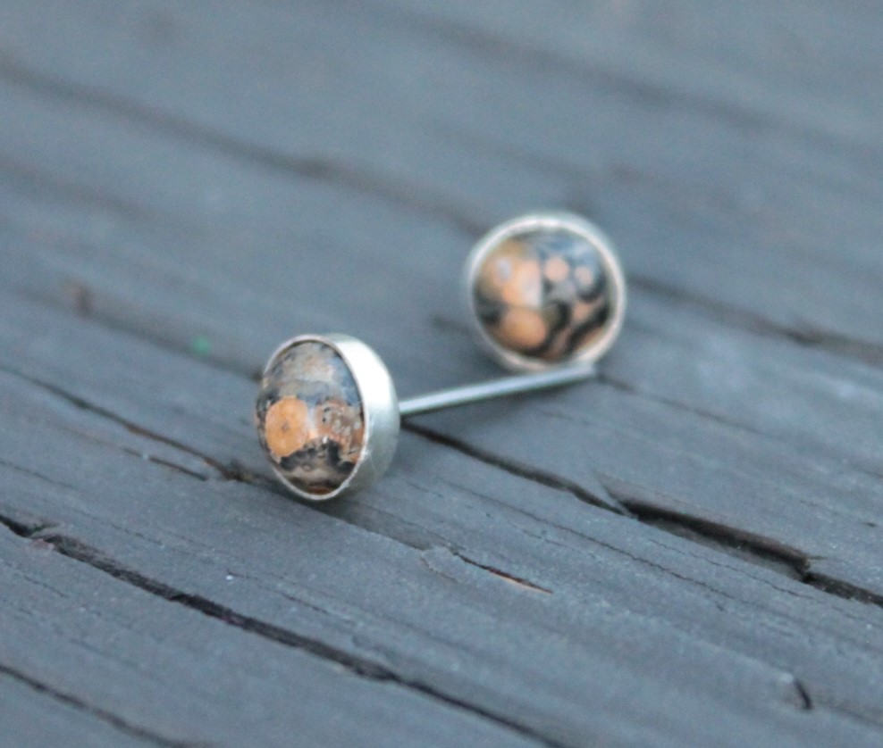 Hypoallergenic Leopard Skin Jasper Stud Earrings for Sensitive Ears ...
