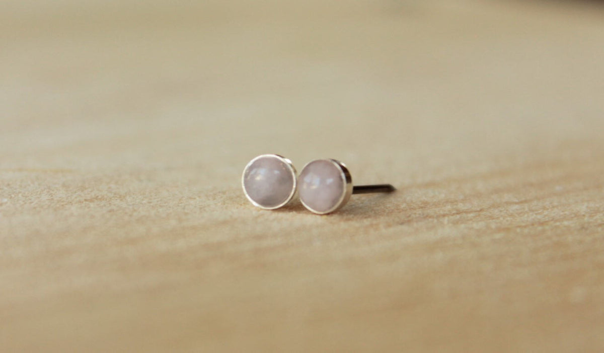 Handmade Niobium / Titanium Rose Quartz Earrings for Sensitive Ears ...